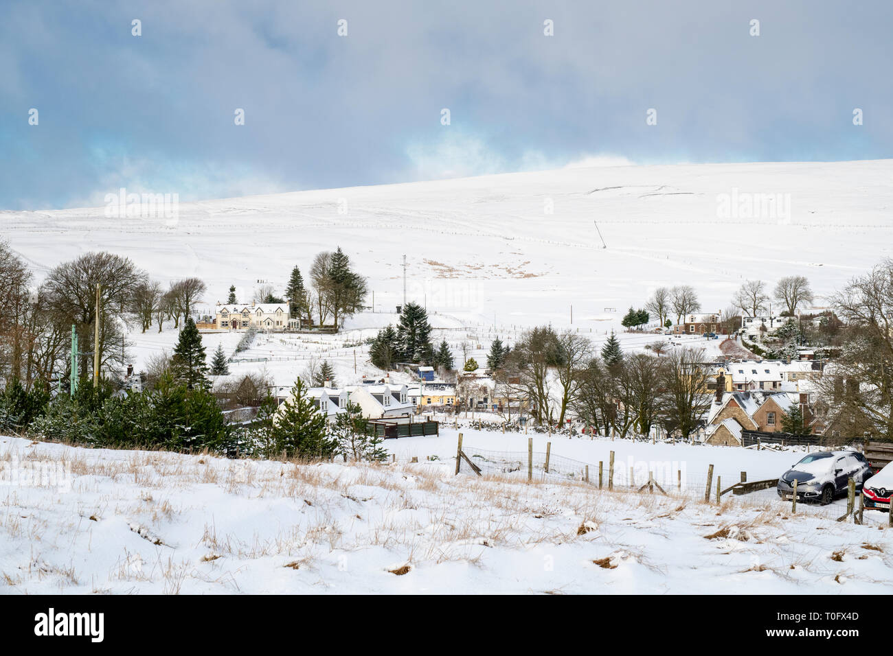 Leadhills village in the early morning snow. Scotlands second highest ...