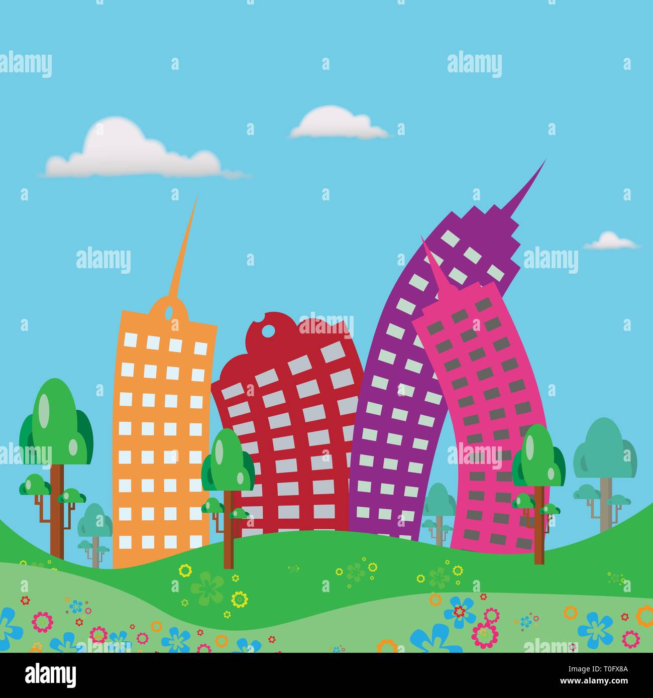 abstract dancing houses. Cut cartoon dancing houses vector illustration ...