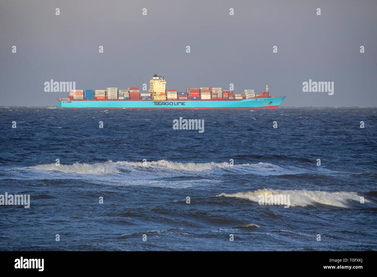 Island Wangerooge, Ostfriesland, container ship of the Seago Line off ...