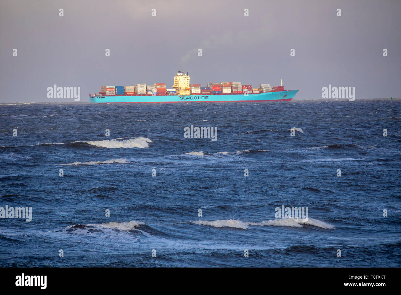 Island Wangerooge, Ostfriesland, container ship of the Seago Line off ...