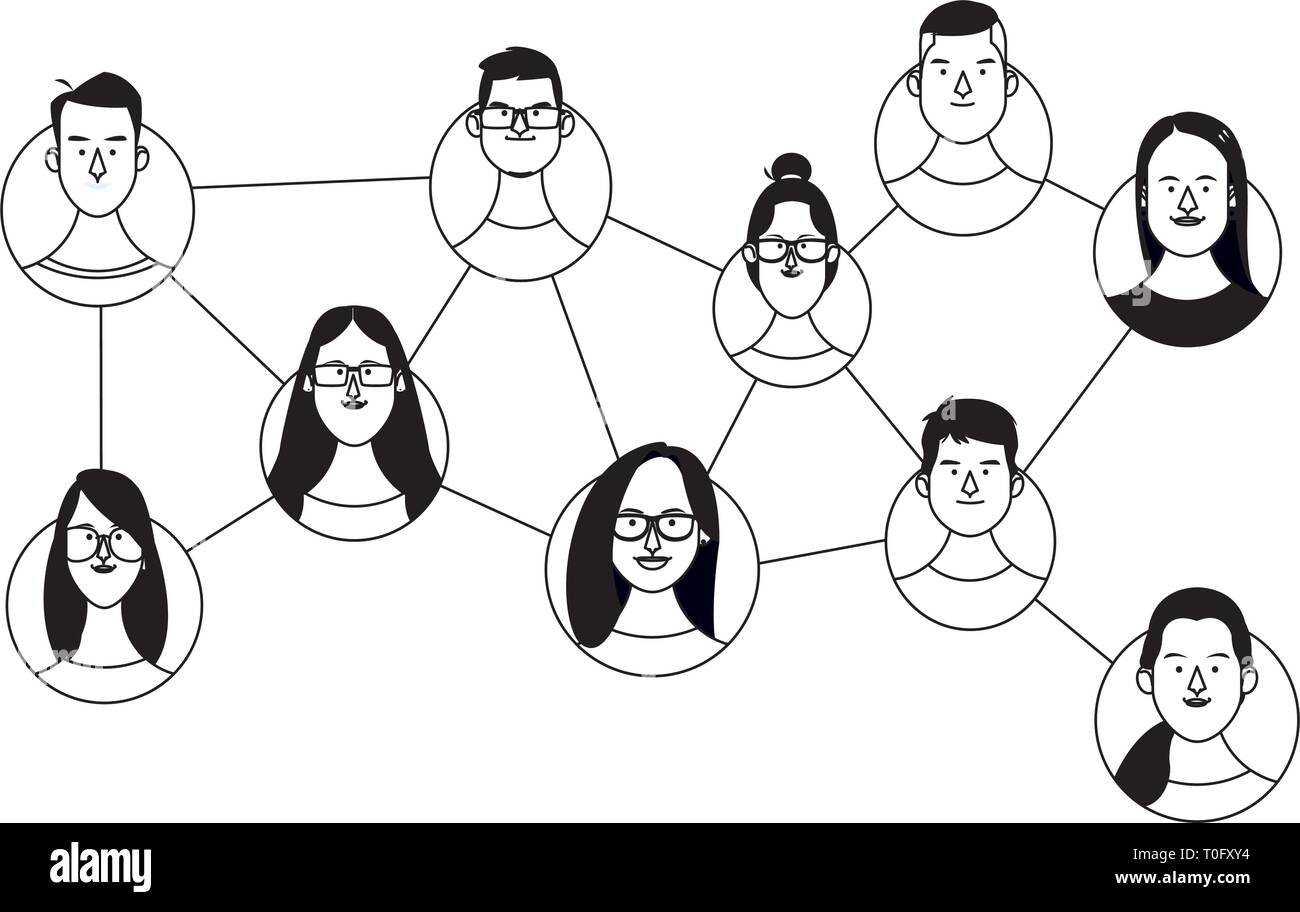 People network face round icons in black and white Stock Vector Image ...