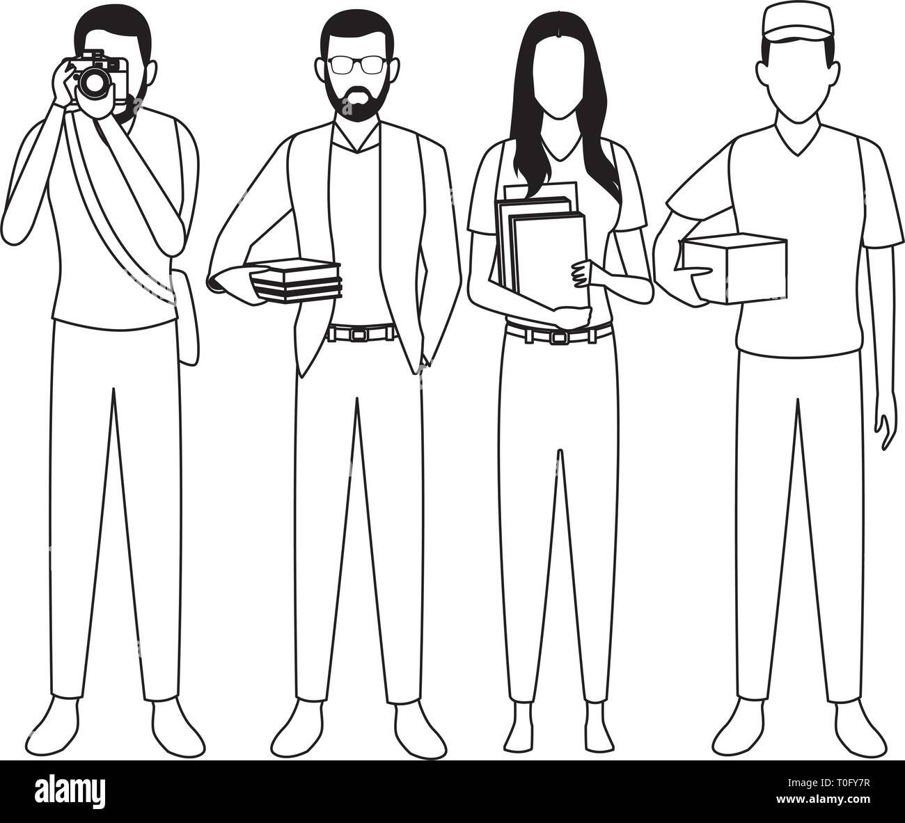 Jobs and professions avatars in black and white Stock Vector Image ...