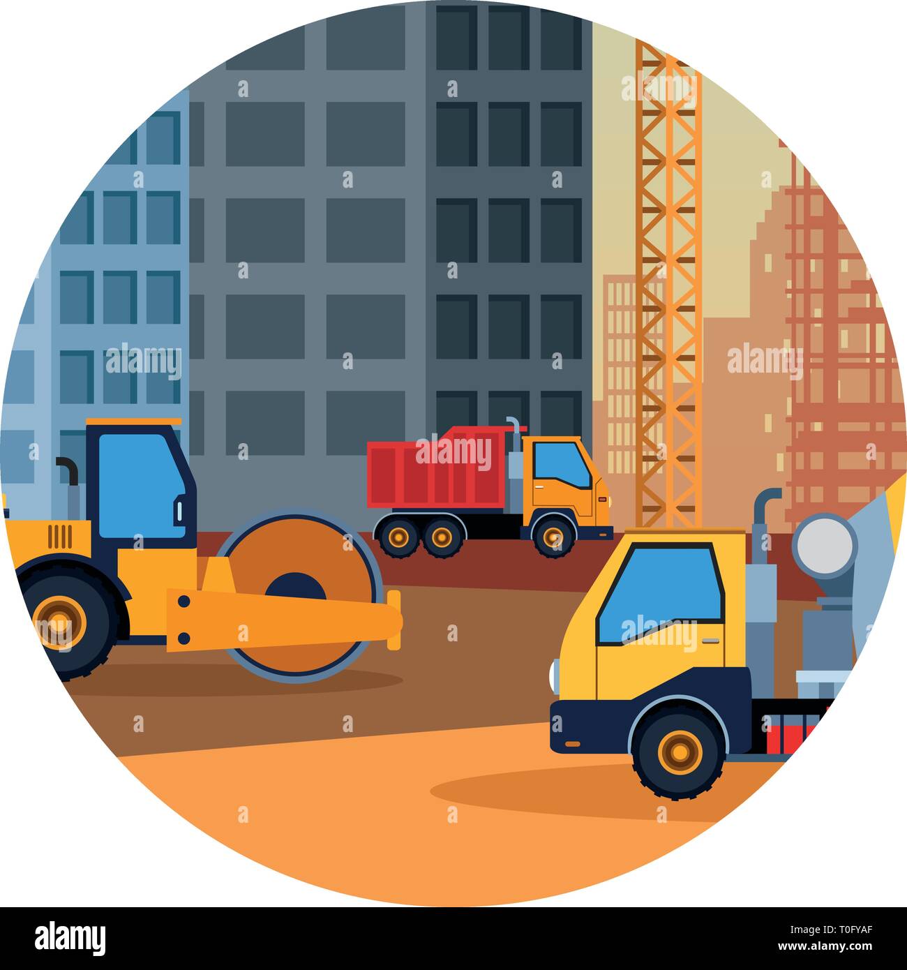 Construction truck steamroller and cement vehicle colorful Stock Vector ...