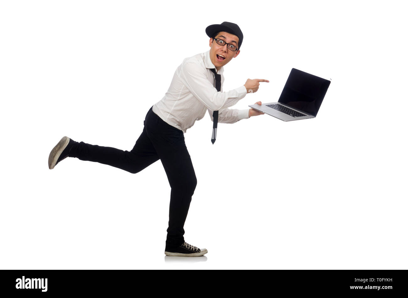 Young funny male programmer isolated on white Stock Photo - Alamy