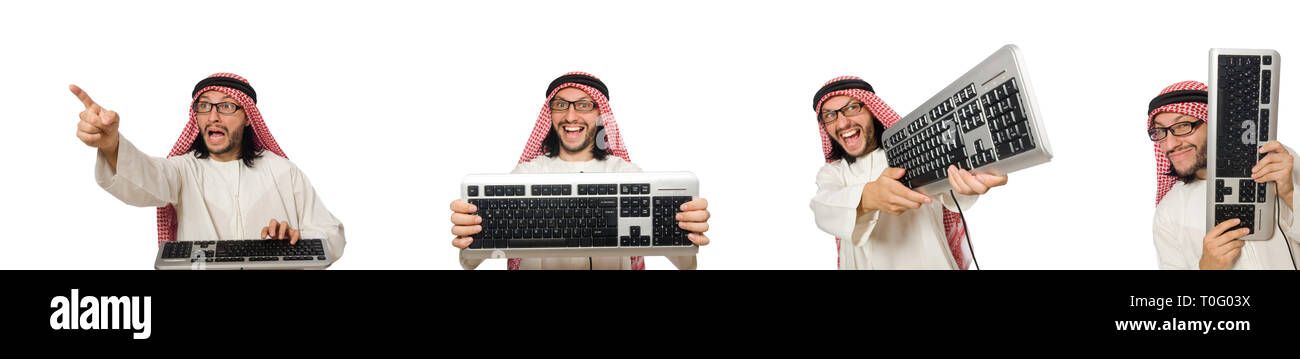 Arab businessman with computer on white Stock Photo - Alamy
