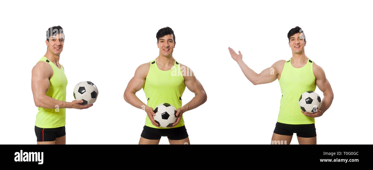 Man with football isolated on white Stock Photo - Alamy