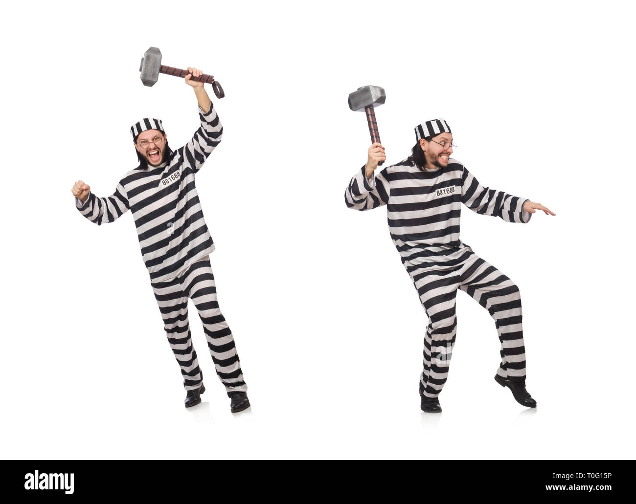 Prison inmate with hammer isolated on white Stock Photo - Alamy