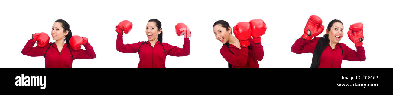 Woman boxer isolated on the white Stock Photo - Alamy