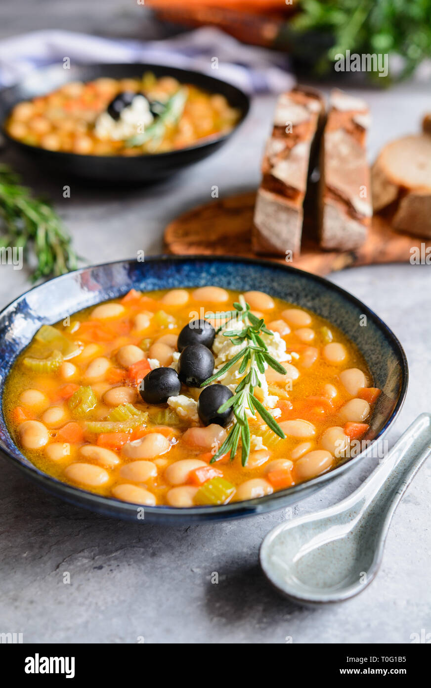 Fasolatha – delicious Greek white bean soup sprinkled with feta cheese ...
