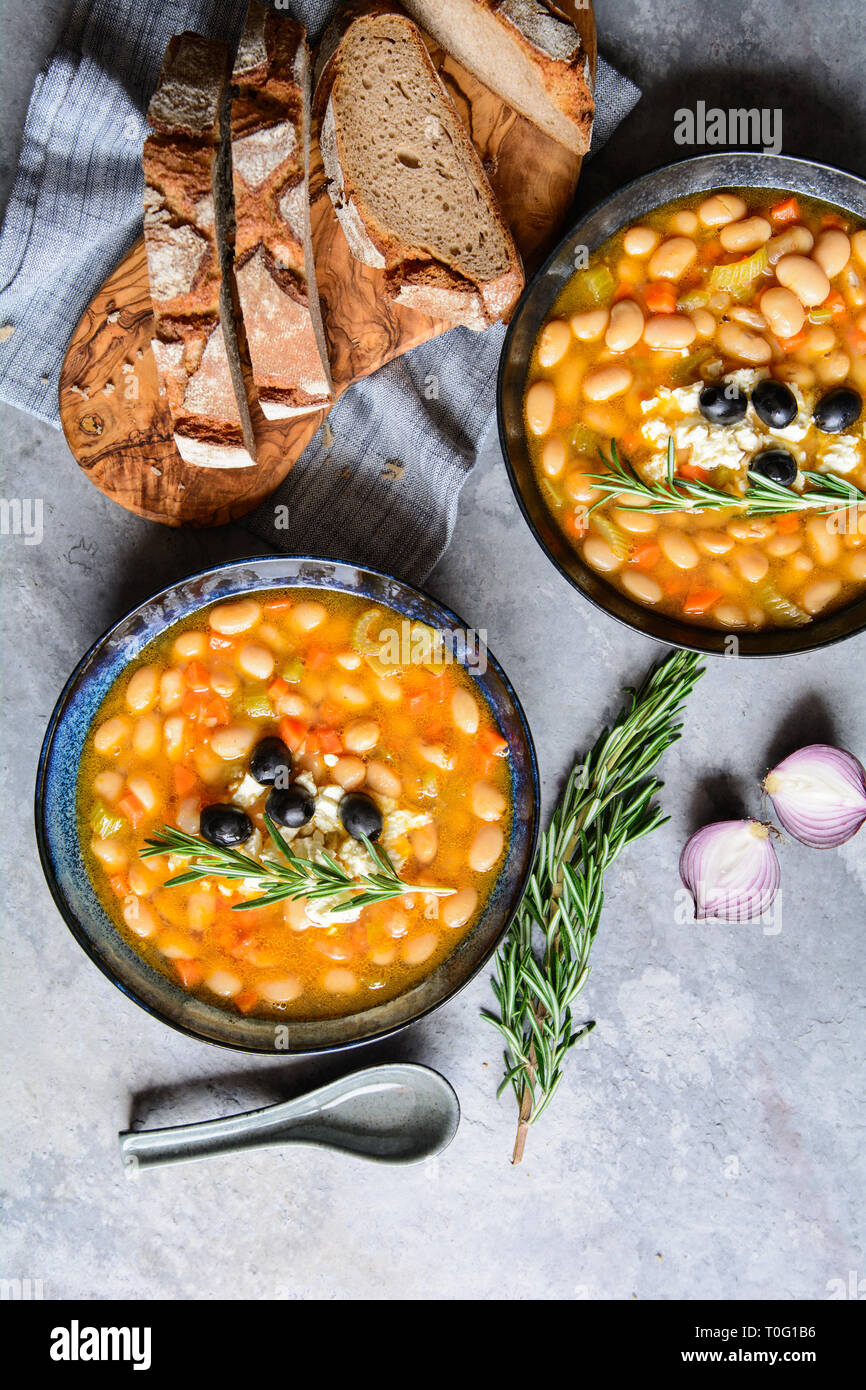 Fasolatha – delicious Greek white bean soup sprinkled with feta cheese ...