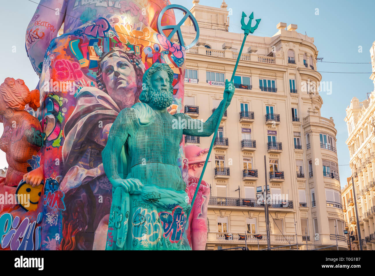 Valencia, Spain; March 18, 2019: Falla of the Plaza del Ayuntamiento at ...