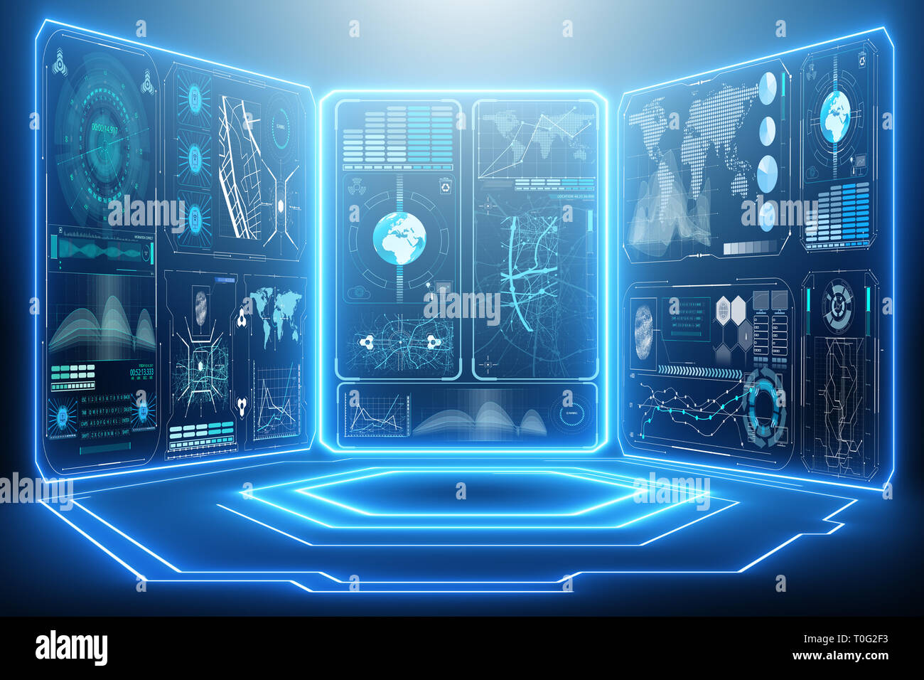 Abstract data room with futuristic design - 3d rendering Stock Photo ...
