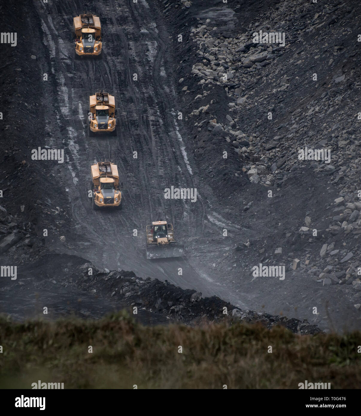 A trackway leading down into an open cast coal mine at Shotton ...