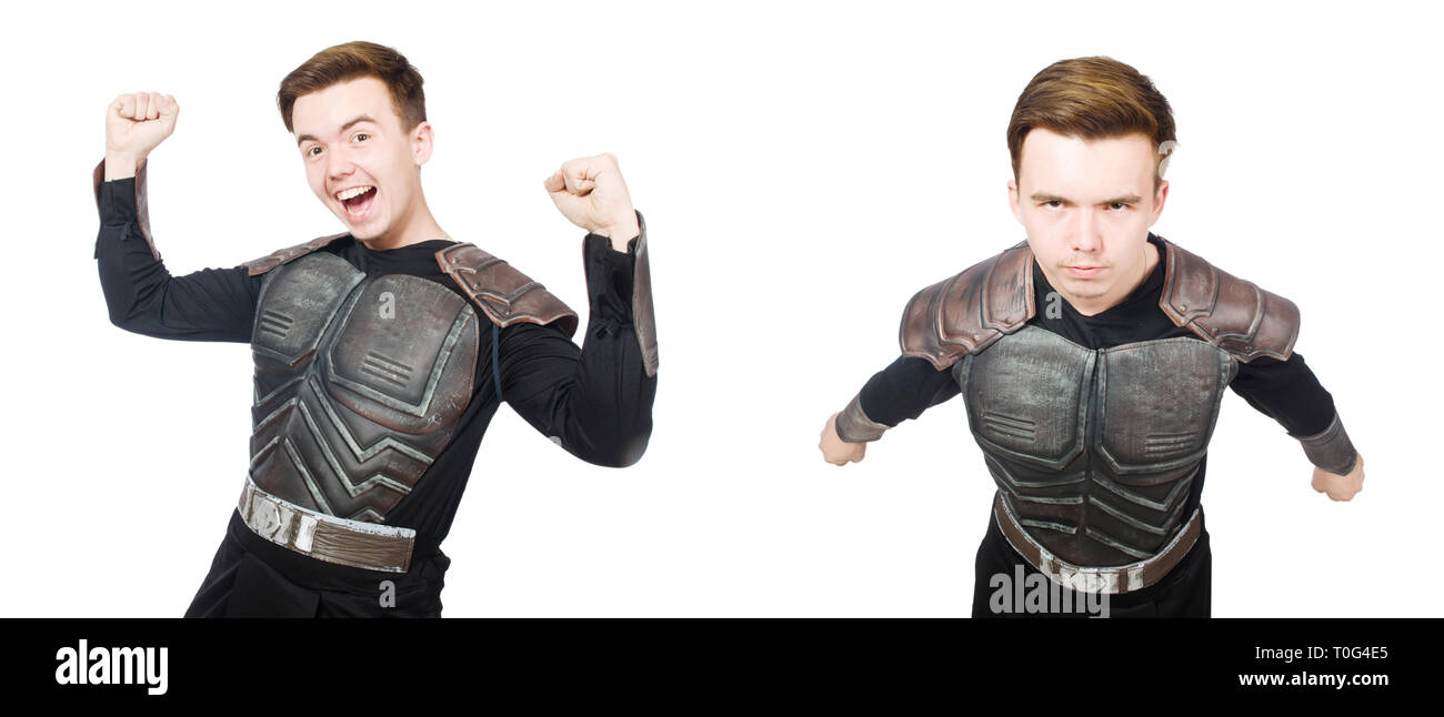 Young funny man in armour suit Stock Photo - Alamy