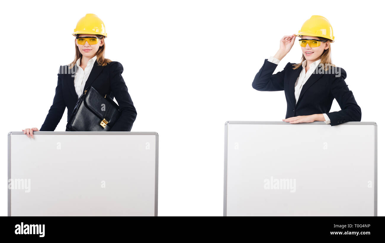 Female builder holding poster hi-res stock photography and images - Alamy