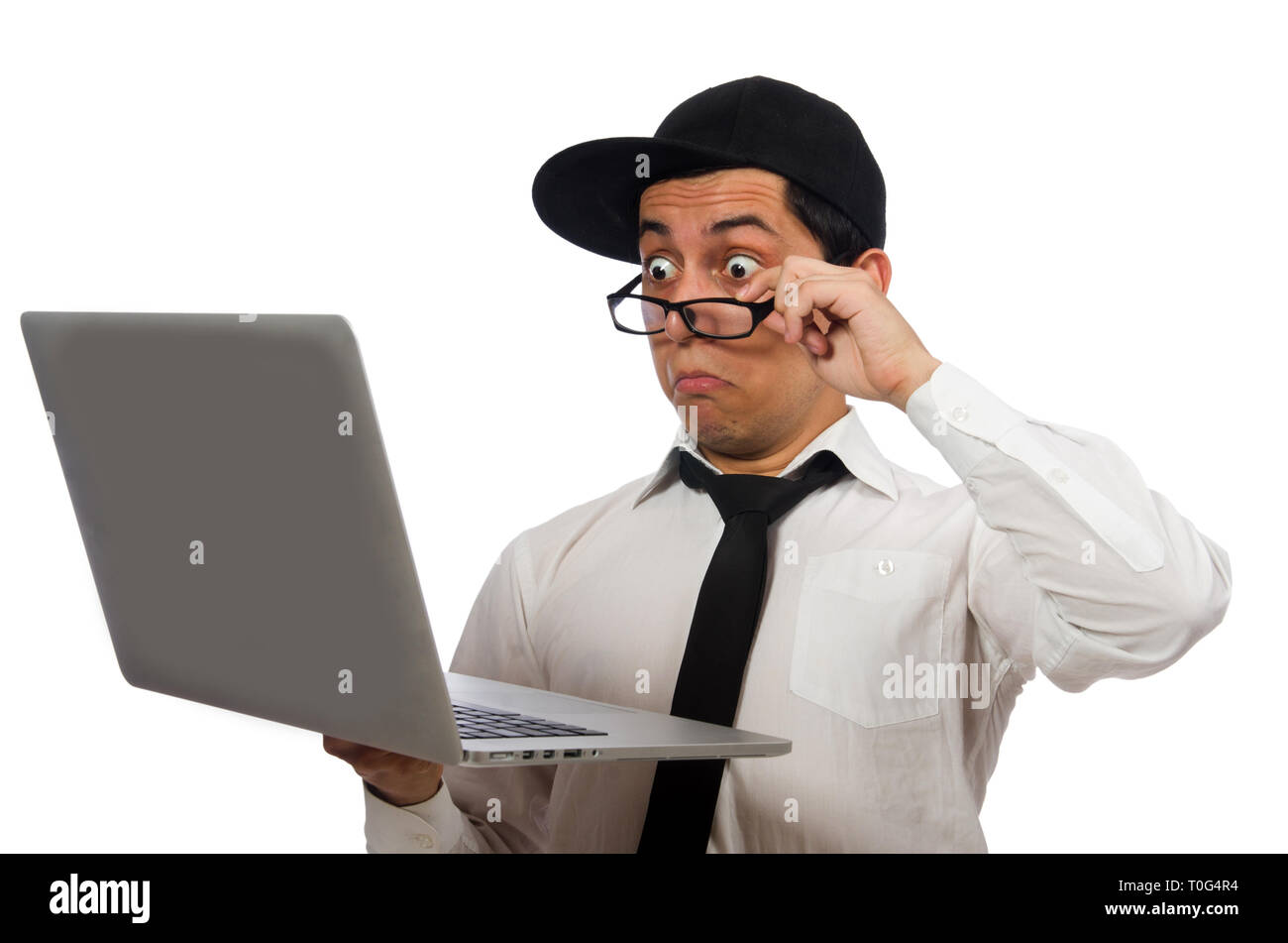 Young funny male programmer isolated on white Stock Photo - Alamy