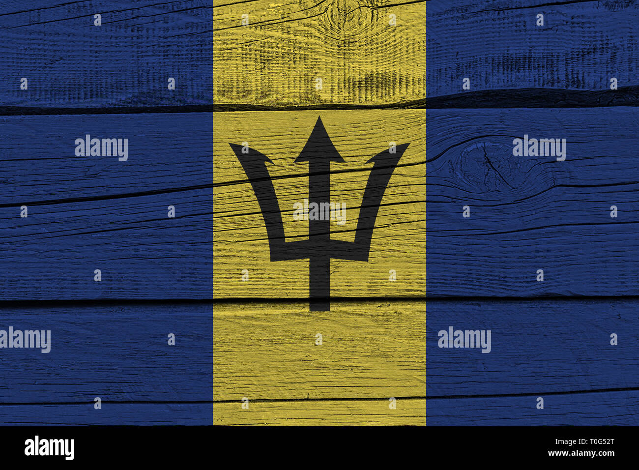 Barbados flag painted on old wood plank. Patriotic background. National ...