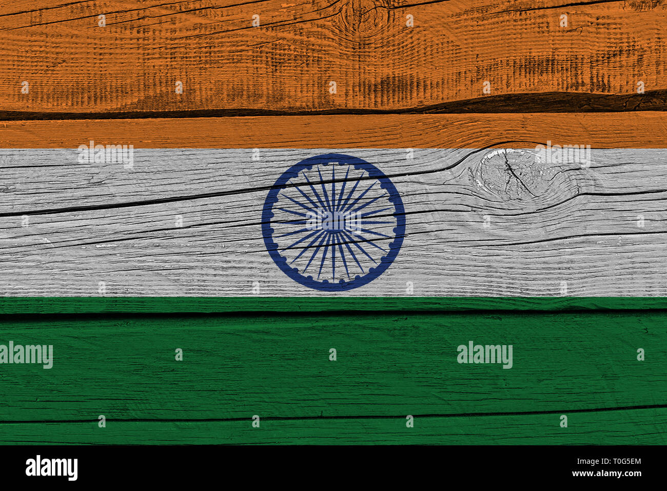 India flag painted on old wood plank. Patriotic background. National ...