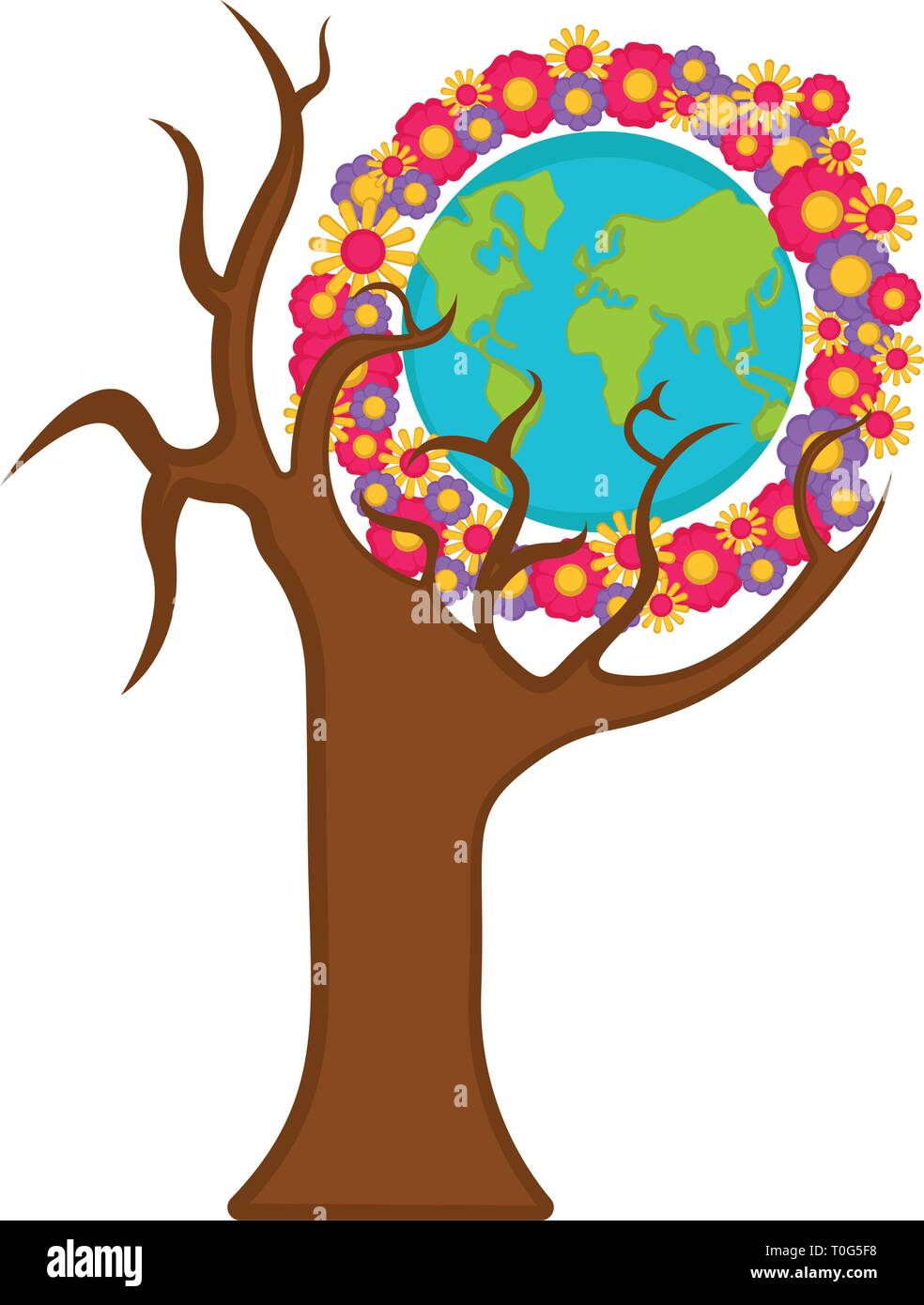 Planet Earth with flowers on a tree Stock Vector Image & Art - Alamy