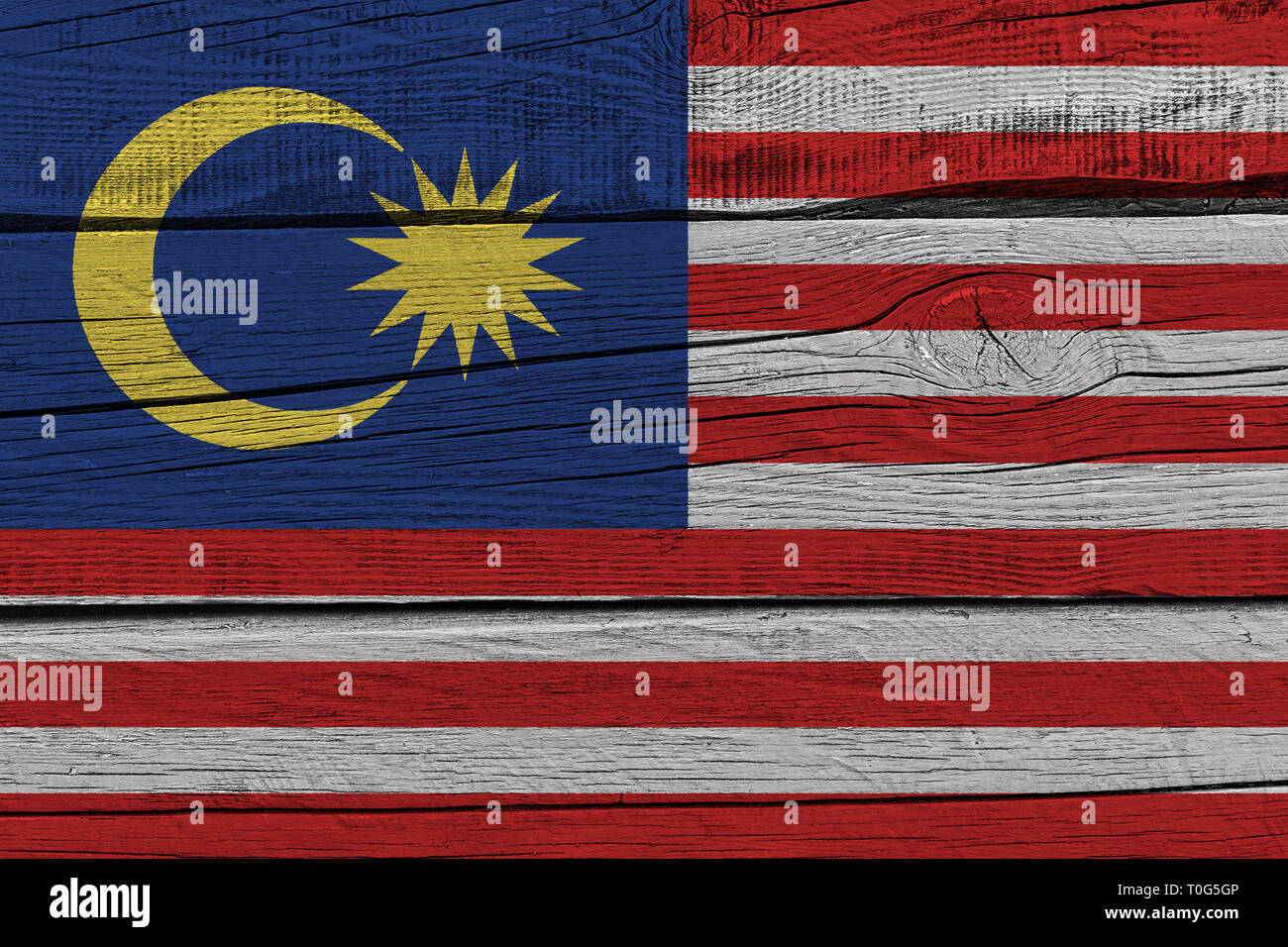 Malaysia flag painted on old wood plank. Patriotic background. National ...