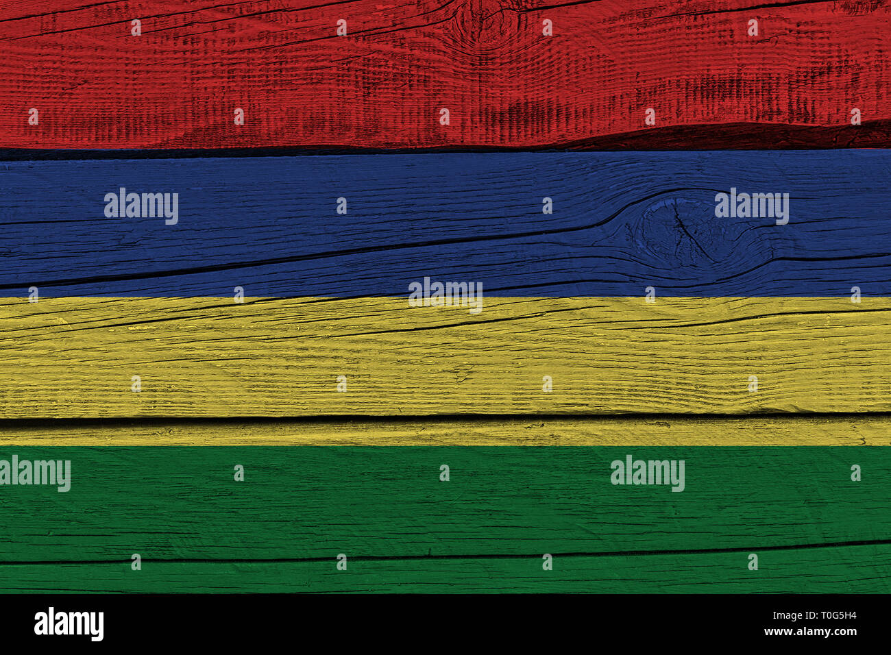 Mauritius flag painted on old wood plank. Patriotic background ...