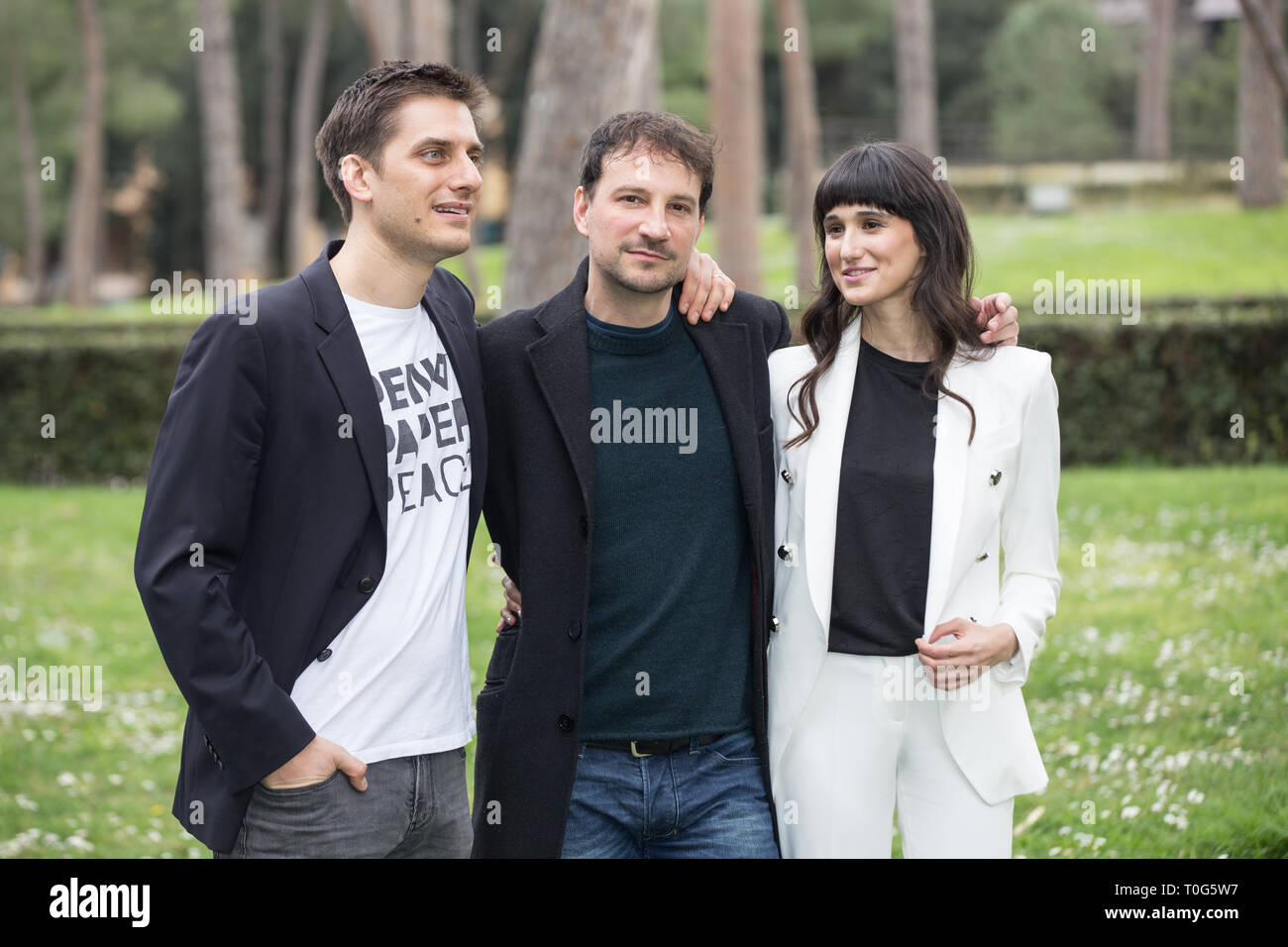 Roma, Italy. 19th Mar, 2019. Luca Marinelli, Valerio Mieli and Linda ...