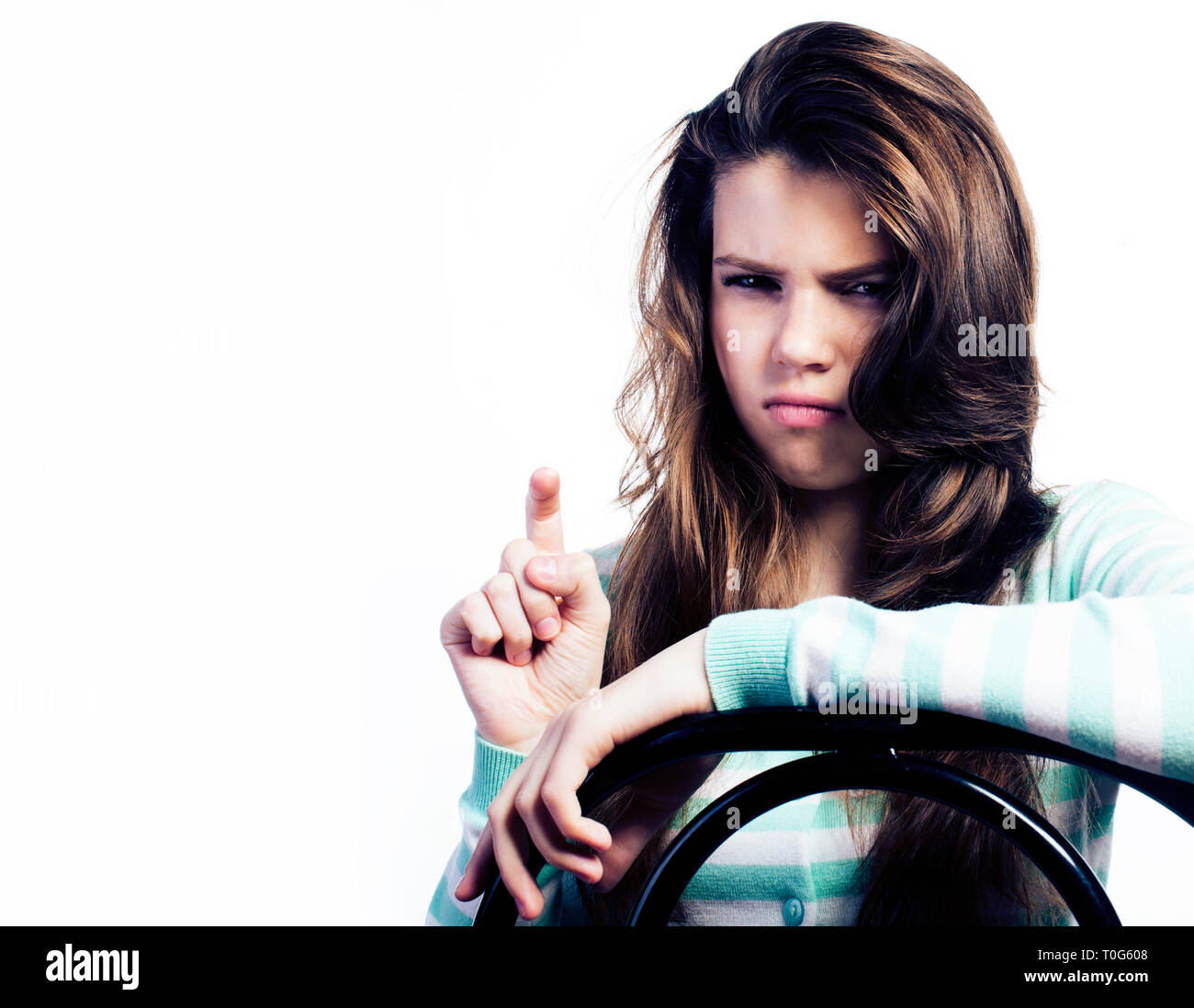 young pretty stylish teenage student girl posing emotional isolated on ...