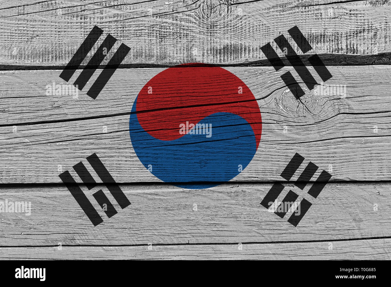 South korea flag painted on old wood plank. Patriotic background ...