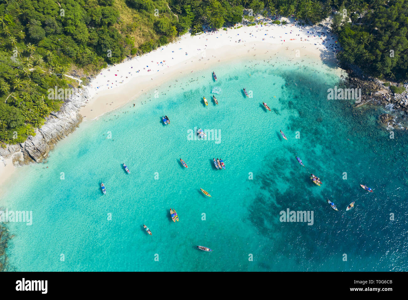 View from above, aerial view of a beautiful tropical beach with white ...