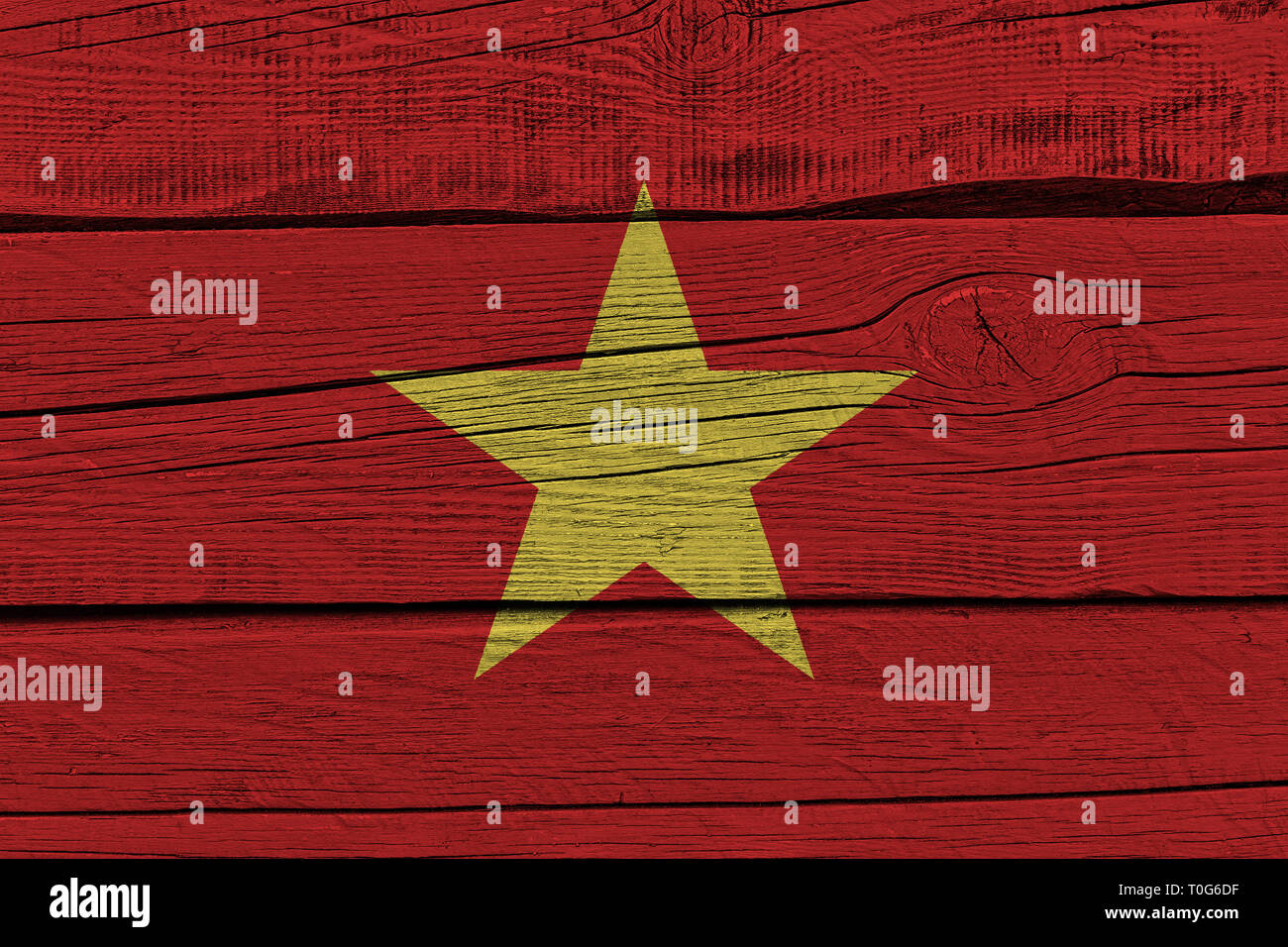 Vietnam flag painted on old wood plank. Patriotic background. National ...