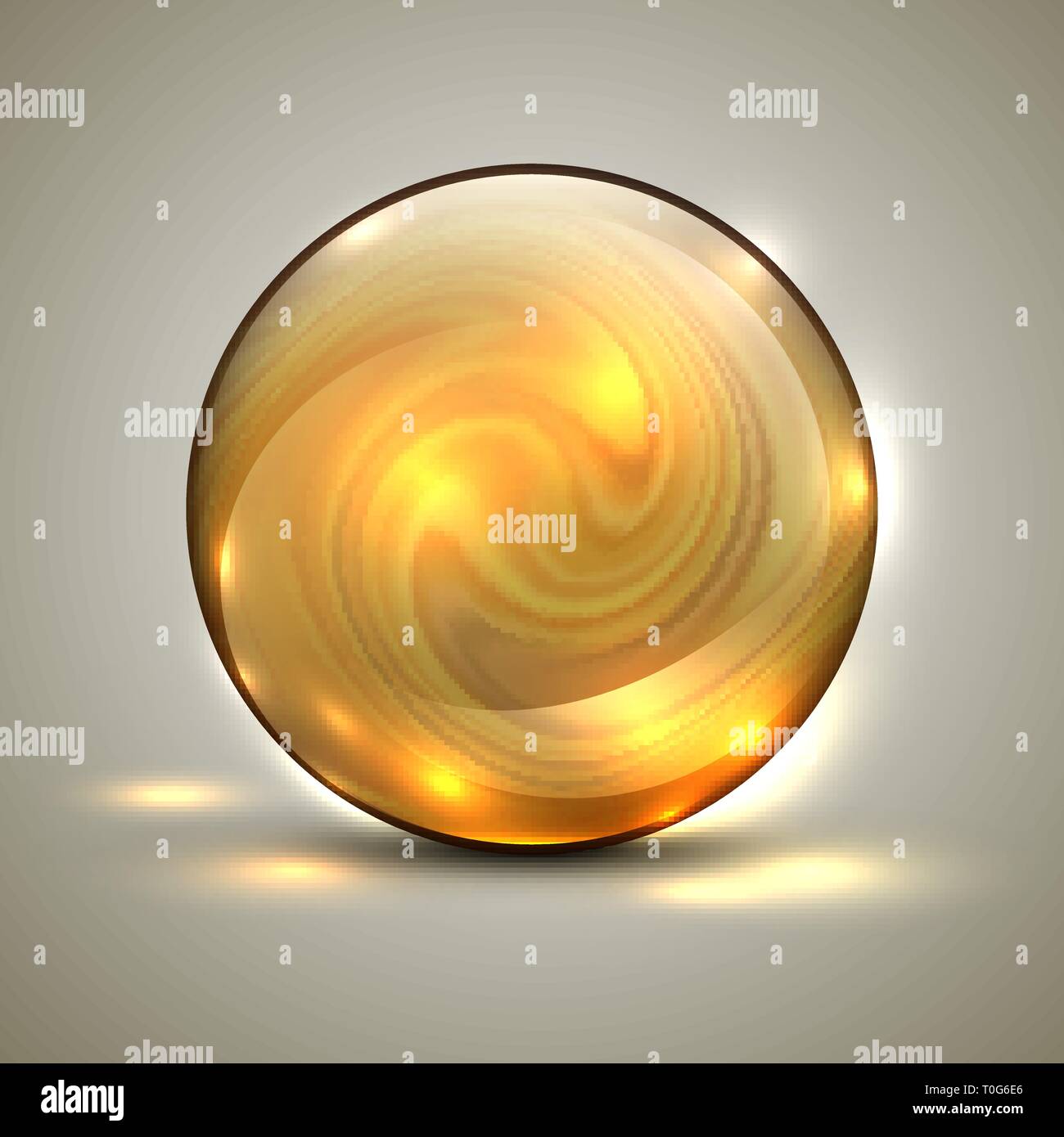 The vector realistic 3d sphere.Golden shiny vibrant color.Fluid texture ...