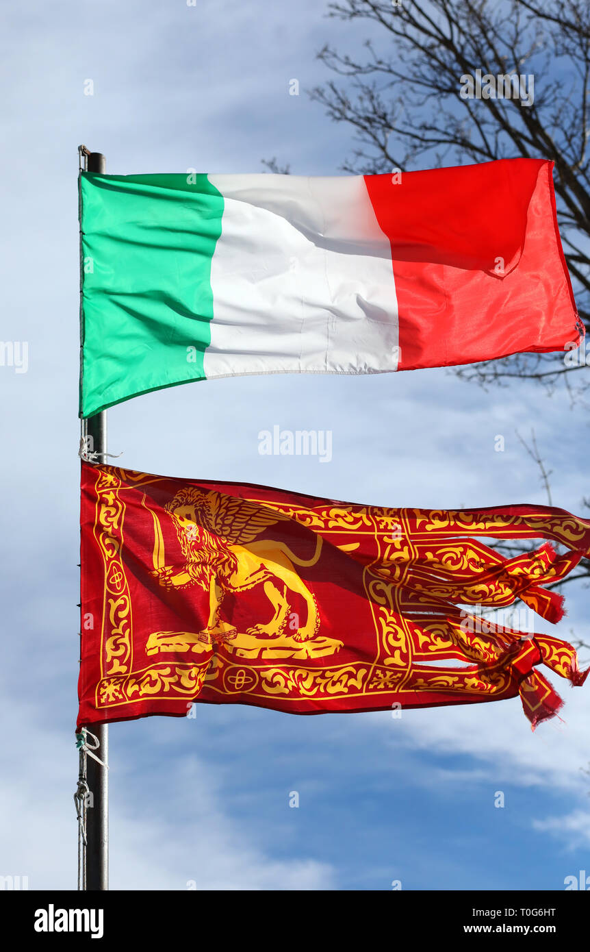 Venice, VE, Italy - January 4, 2019: Italian flag and the Flag of ...