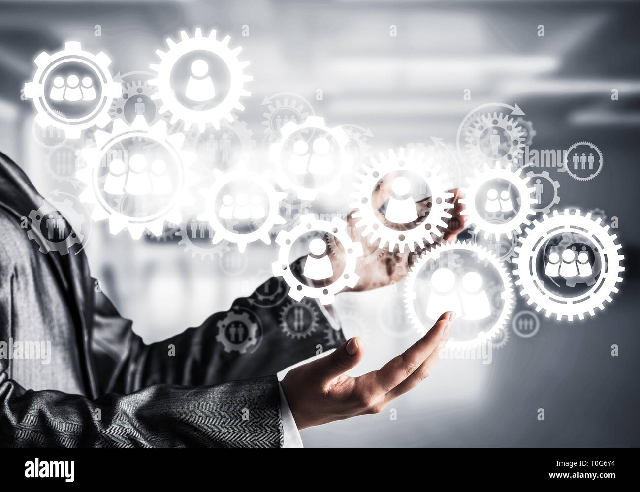 Cogwheels and gears mechanism as social communication concept Stock ...