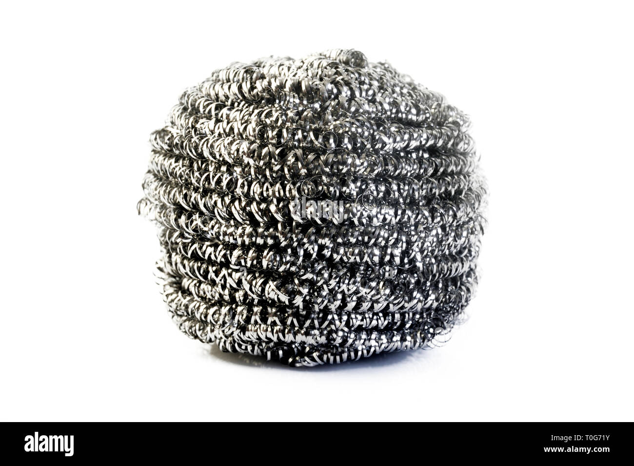 stainless steel scourer on white background Stock Photo - Alamy