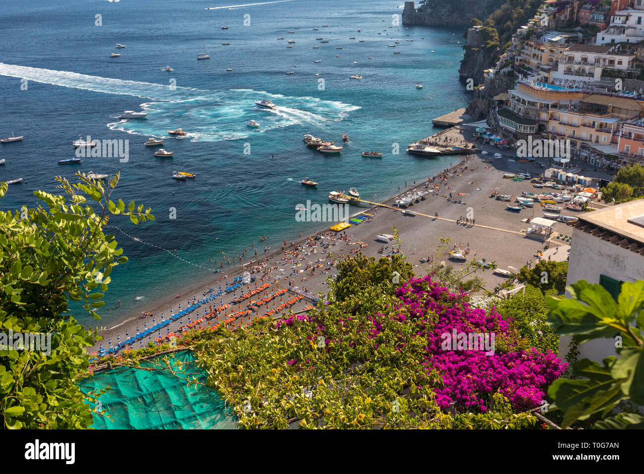 Positano, Italy - June 12, 2017: The main beach in Positano, Spiaggia ...