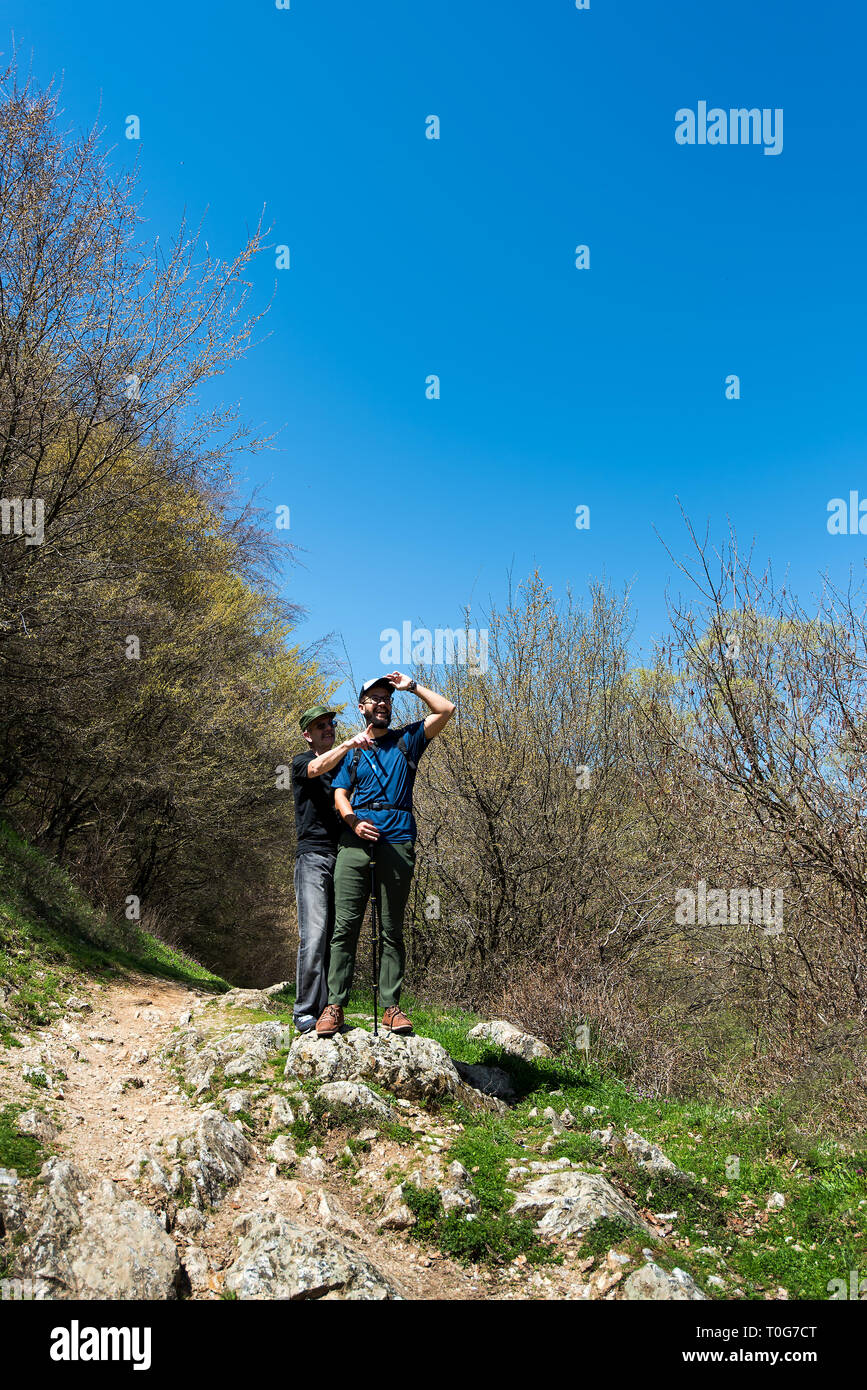 Senior father and son enjoining the time outdoors Stock Photo - Alamy