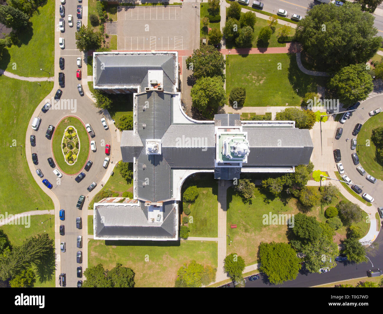 Newton City Hall aerial view in downtown Newton, Massachusetts, USA ...