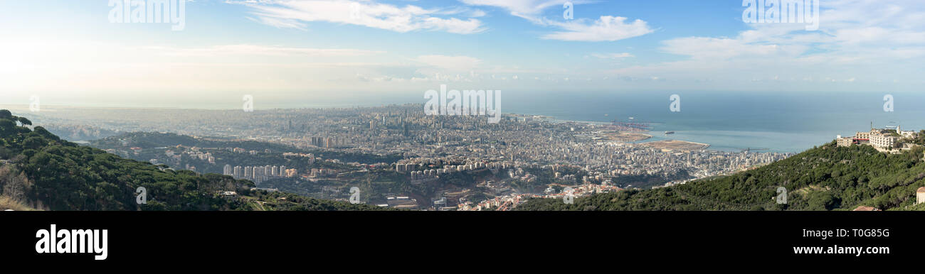 Panorama of Beirut skyline, from Meitn in Lebanon. Achrafieh buildings ...