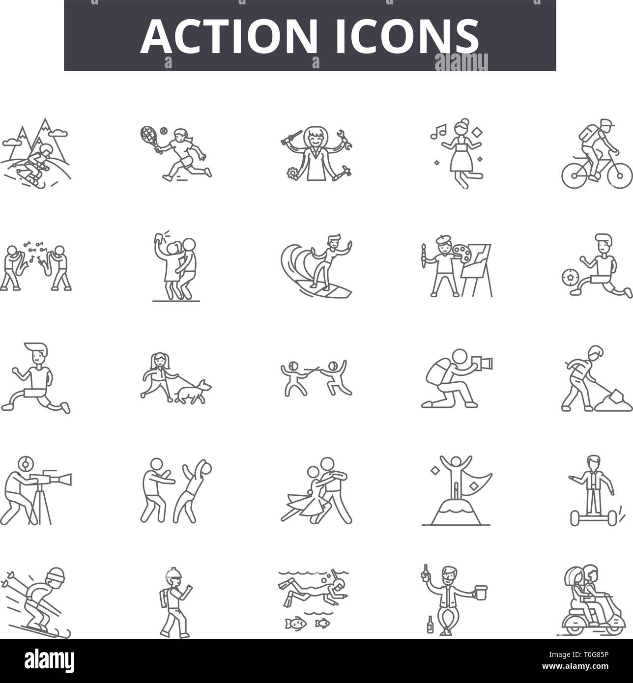 Action line icons. Editable stroke signs. Concept icons: business ...