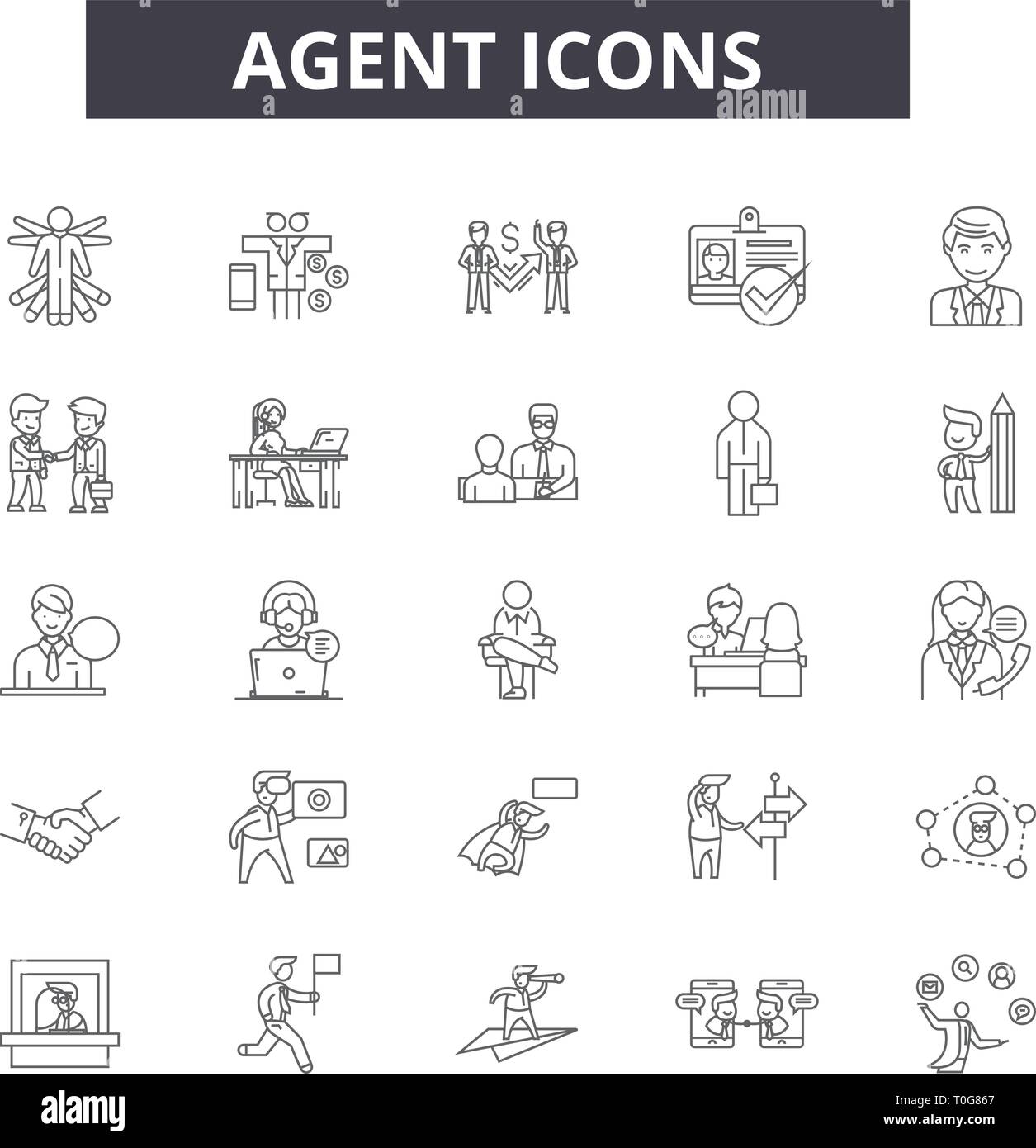 Agent line icons. Editable stroke signs. Concept icons: real estate ...