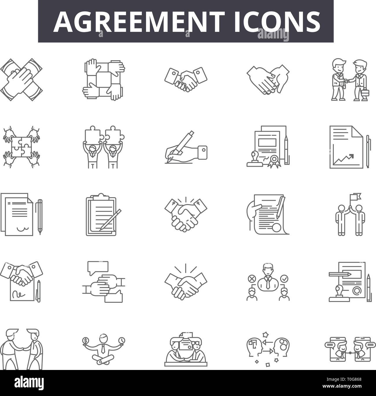 Agreement line icons. Editable stroke signs. Concept icons: contract ...