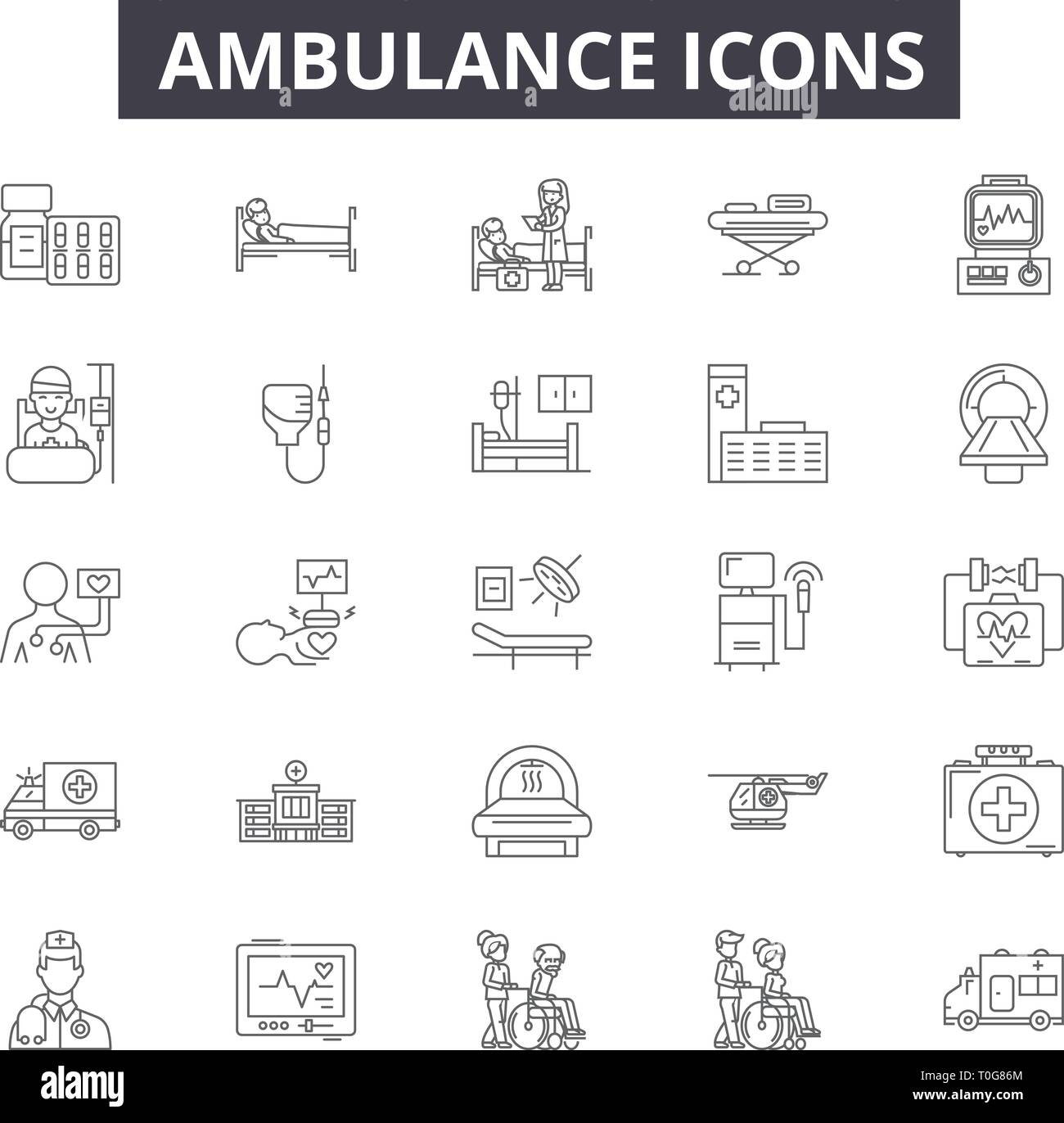 Ambulance line icons for web and mobile design. Editable stroke signs ...