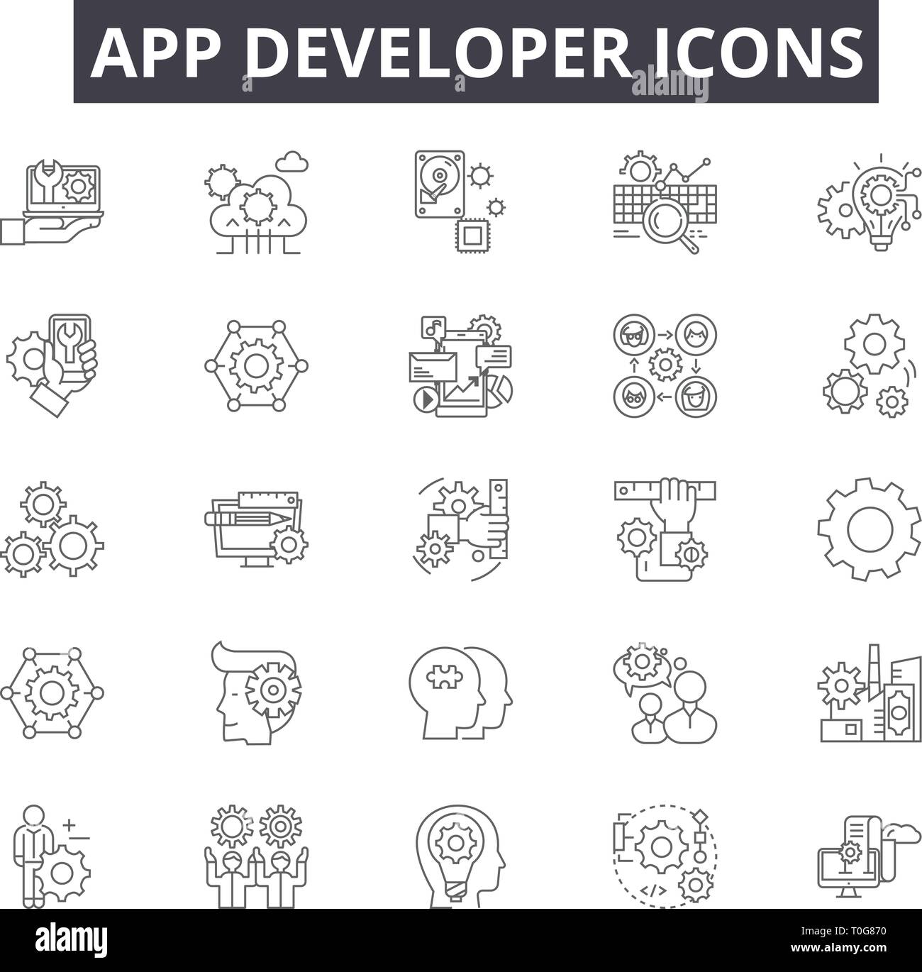 App developer line icons for web and mobile design. Editable stroke ...