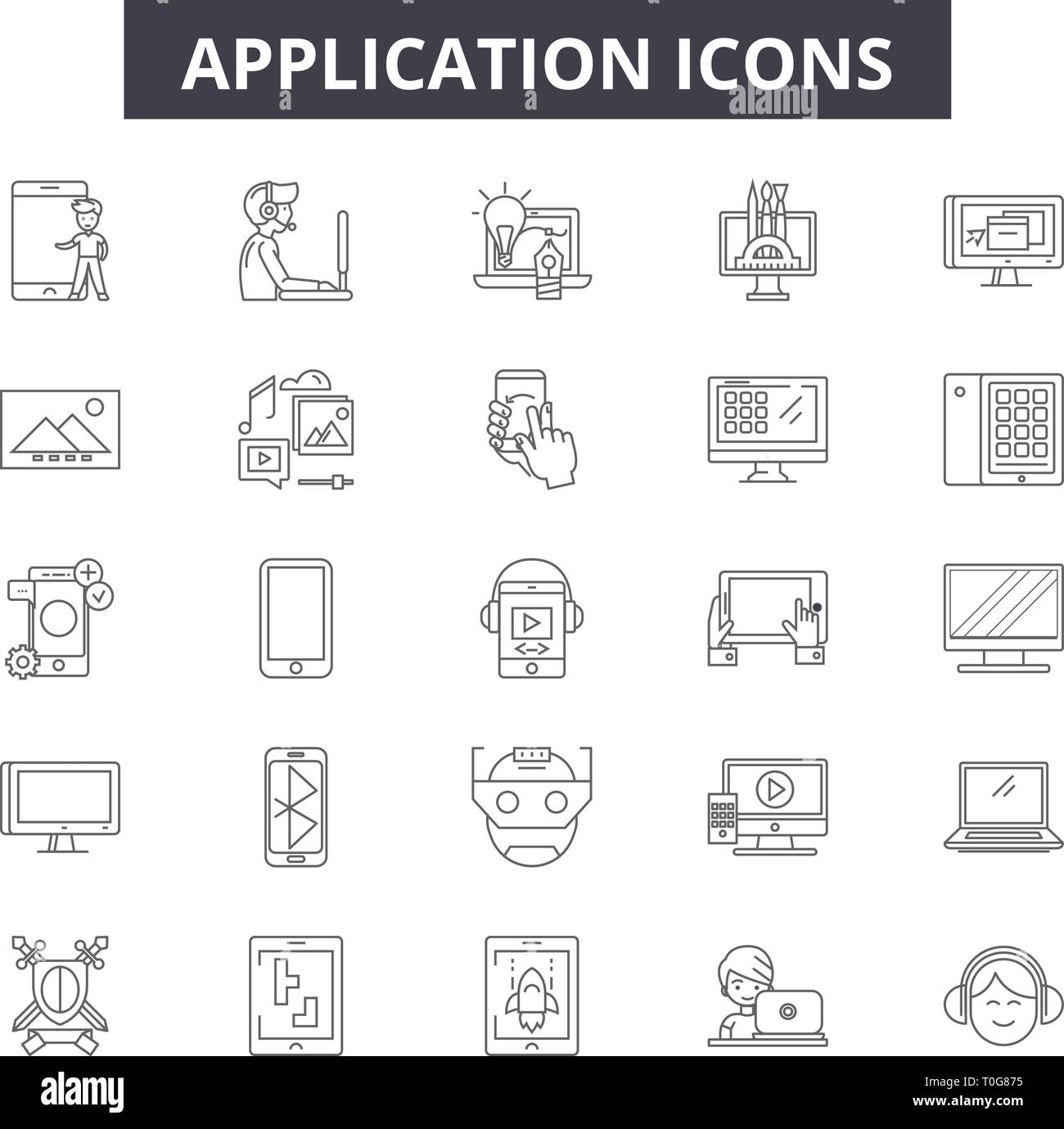Applications line icons for web and mobile design. Editable stroke ...