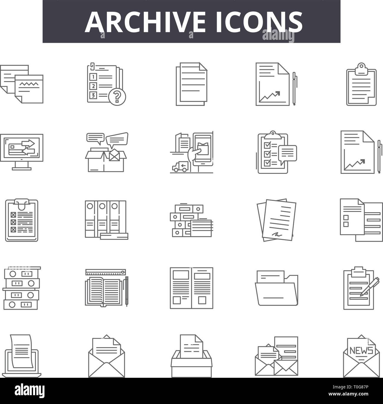 Archive line icons for web and mobile design. Editable stroke signs ...