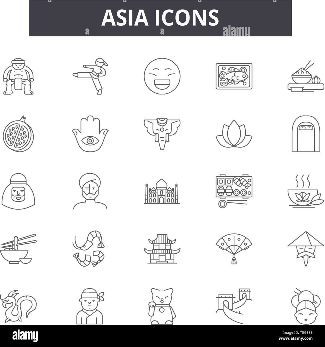 Asia line icons for web and mobile design. Editable stroke signs. Asia ...