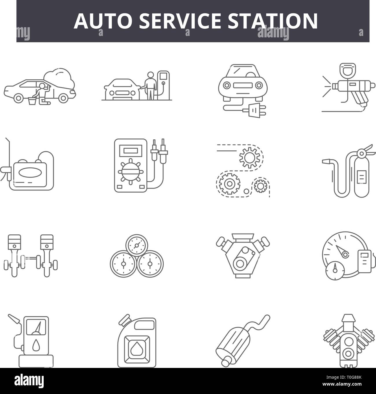 Auto service station line icons for web and mobile design. Editable ...