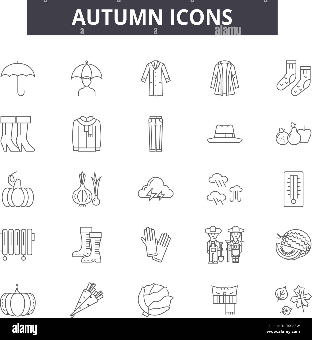 Autumn line icons for web and mobile design. Editable stroke signs ...