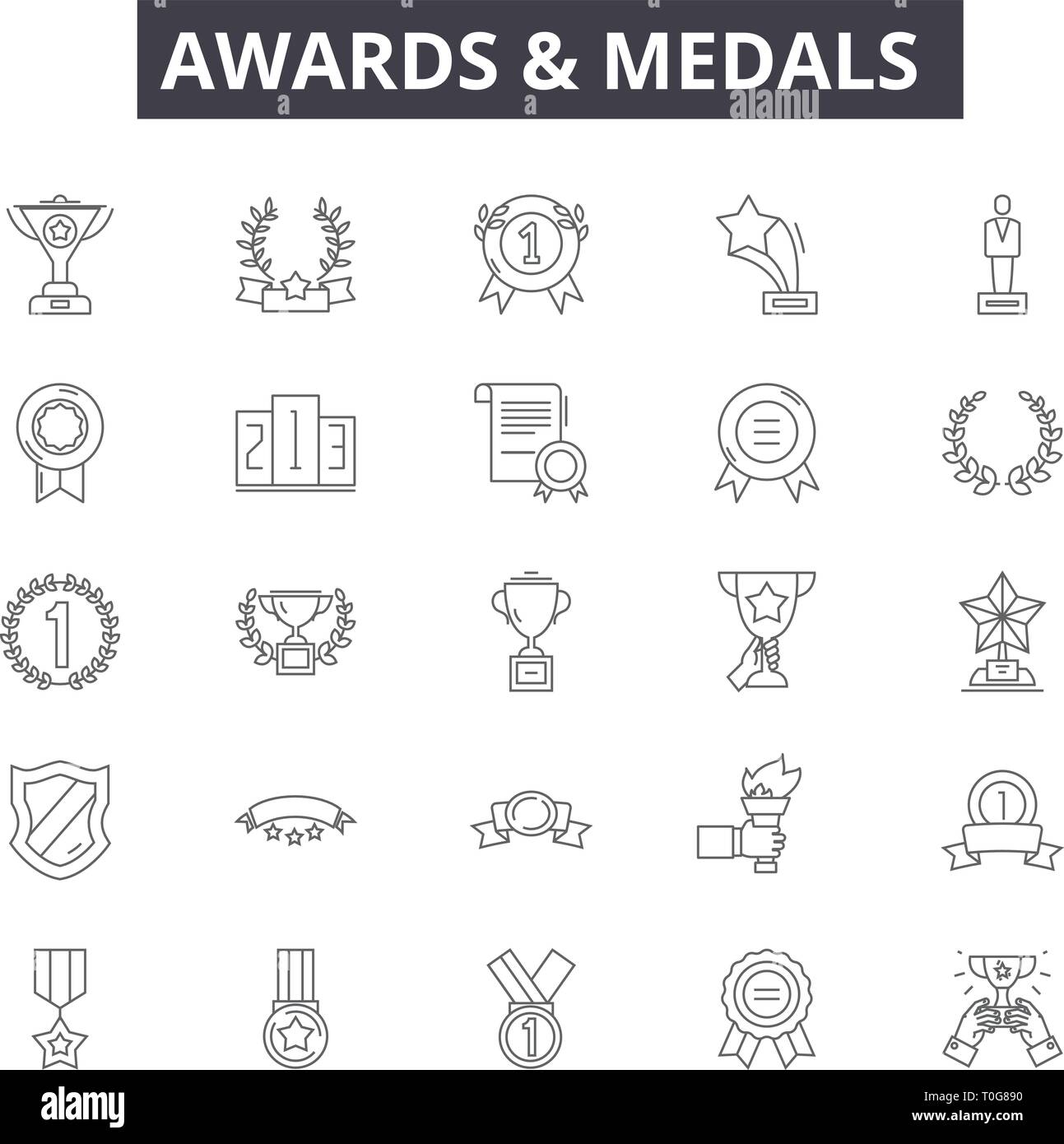 Awards & medals line icons for web and mobile design. Editable stroke ...