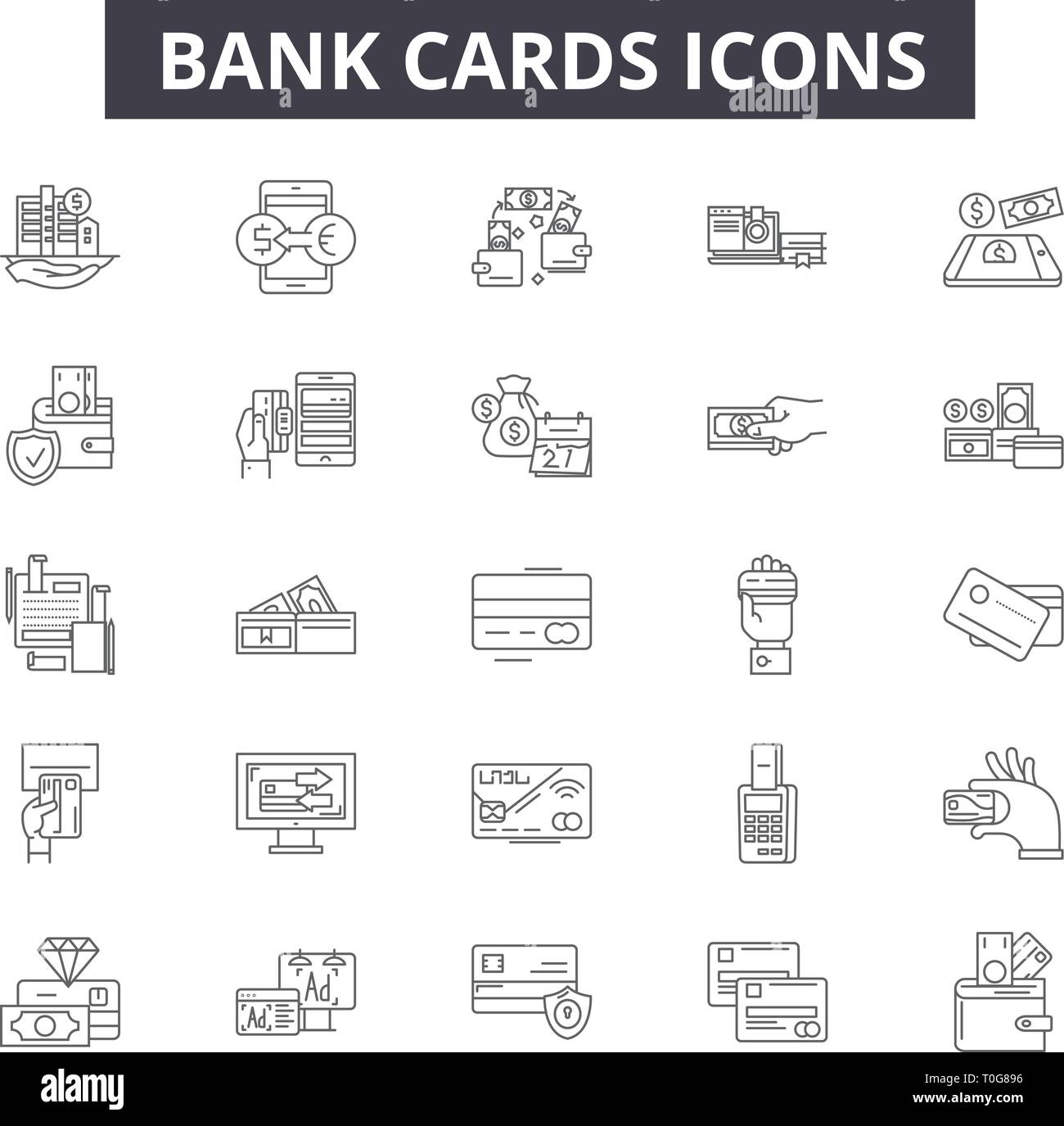 Bank cards line icons for web and mobile design. Editable stroke signs ...
